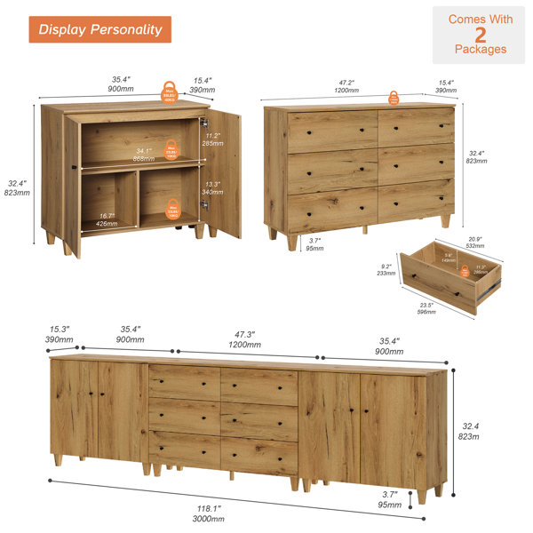 Latitude Run® Lysiane 3-In-1 Sideboard Buffet Cabinet, 118"W X 15.35"D X 32.4"H & Reviews | Wayfair